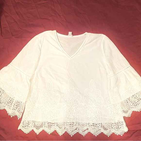 Chico's | Tops | Preowned Chicos White Linen Shirt With Lace | Poshmark